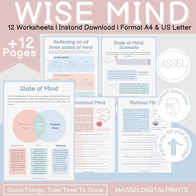 Wise Mind DBT Worksheets, Mindfulness Skills, DBT Worksheets, Dbt ...