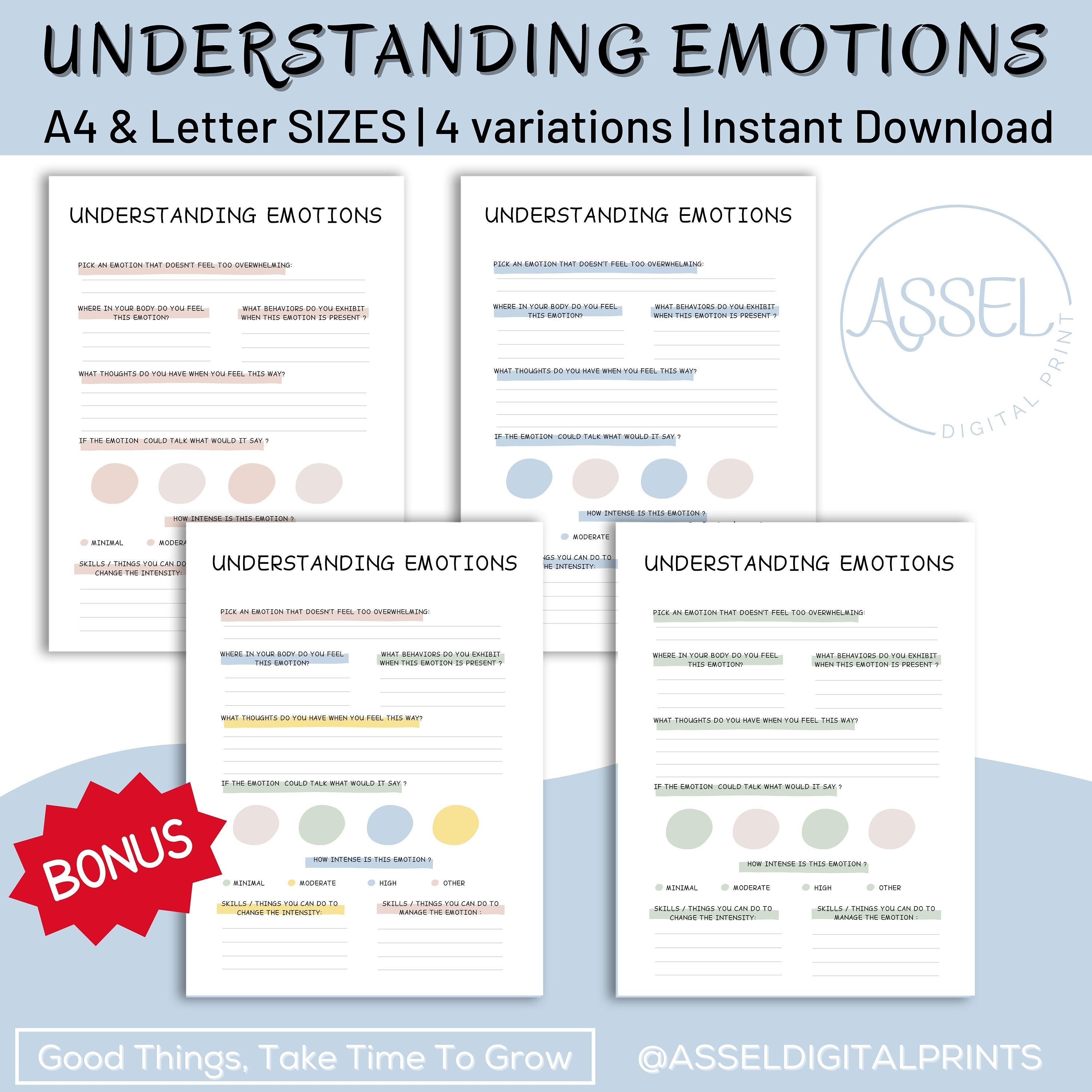 Understanding Emotions Printable Worksheet Journal Planner Notebook ...