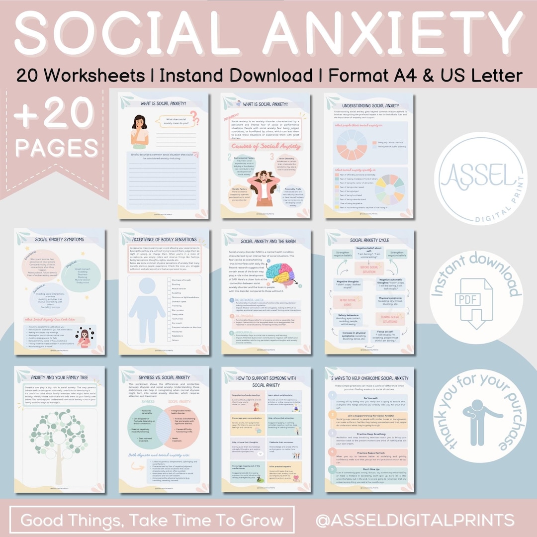 Social Anxiety Workbook ,social Anxiety Worksheets for Teens and Adults, School Counselor ...