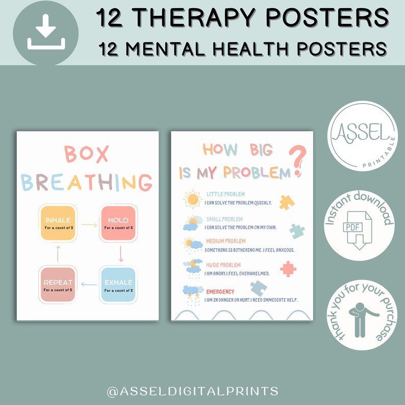 Set of 12 Therapist Office Decor School Counselor Posters , Therapist ...