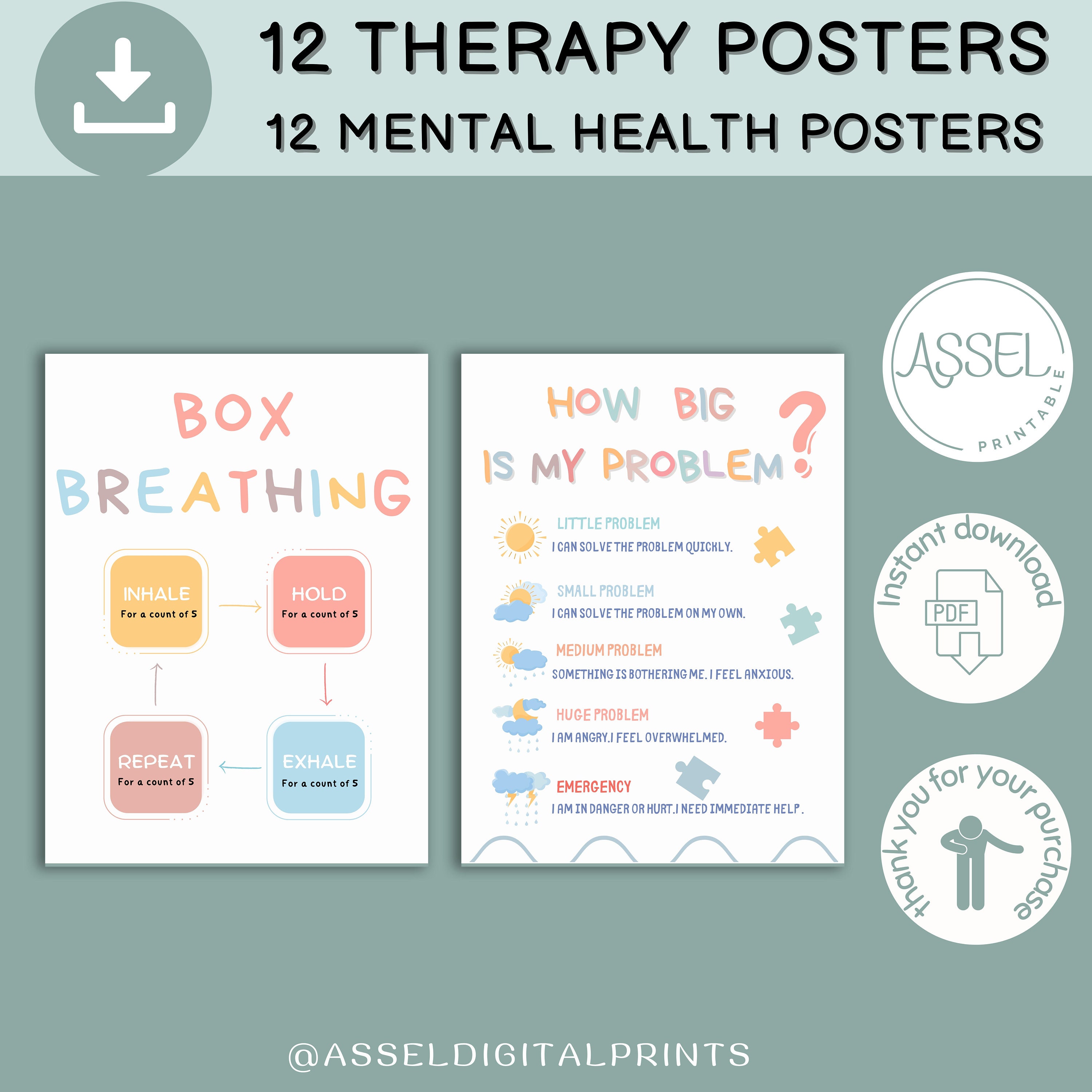 Set of 12 Therapist Office Decor School Counselor Posters , Therapist ...