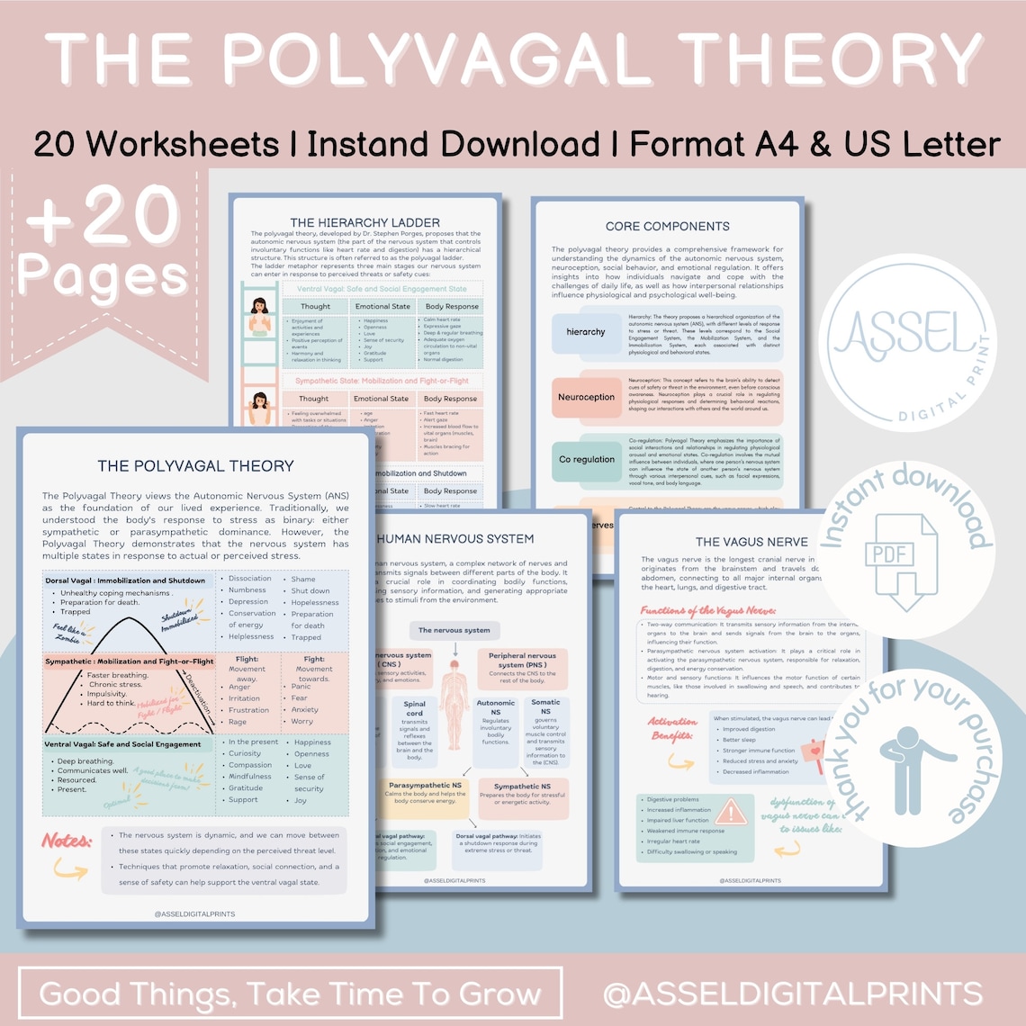 The Polyvagal Theory Worksheets,nervous System Regulation, Psychology ...