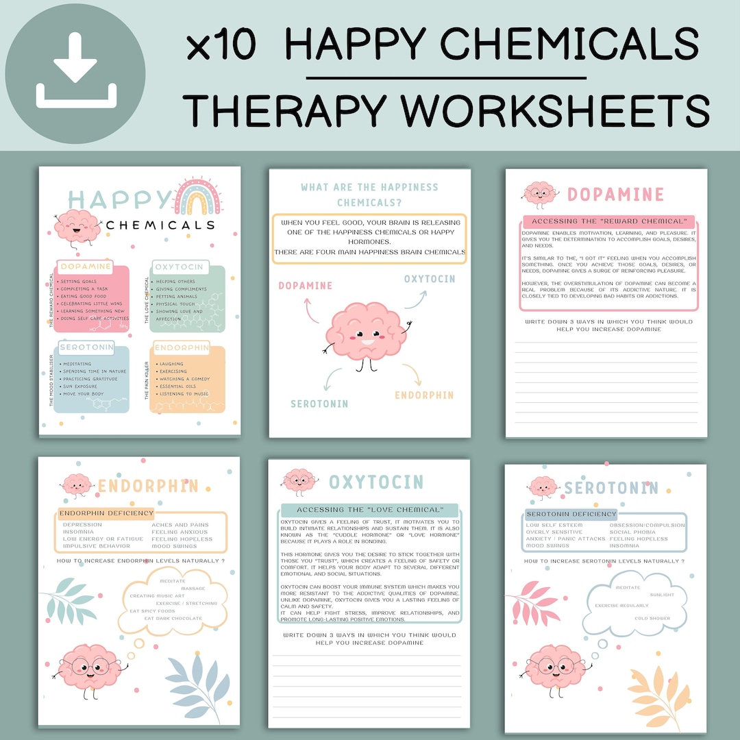 Happiness Chemicals Therapy Worksheets , Anxiety Relief Poster ...