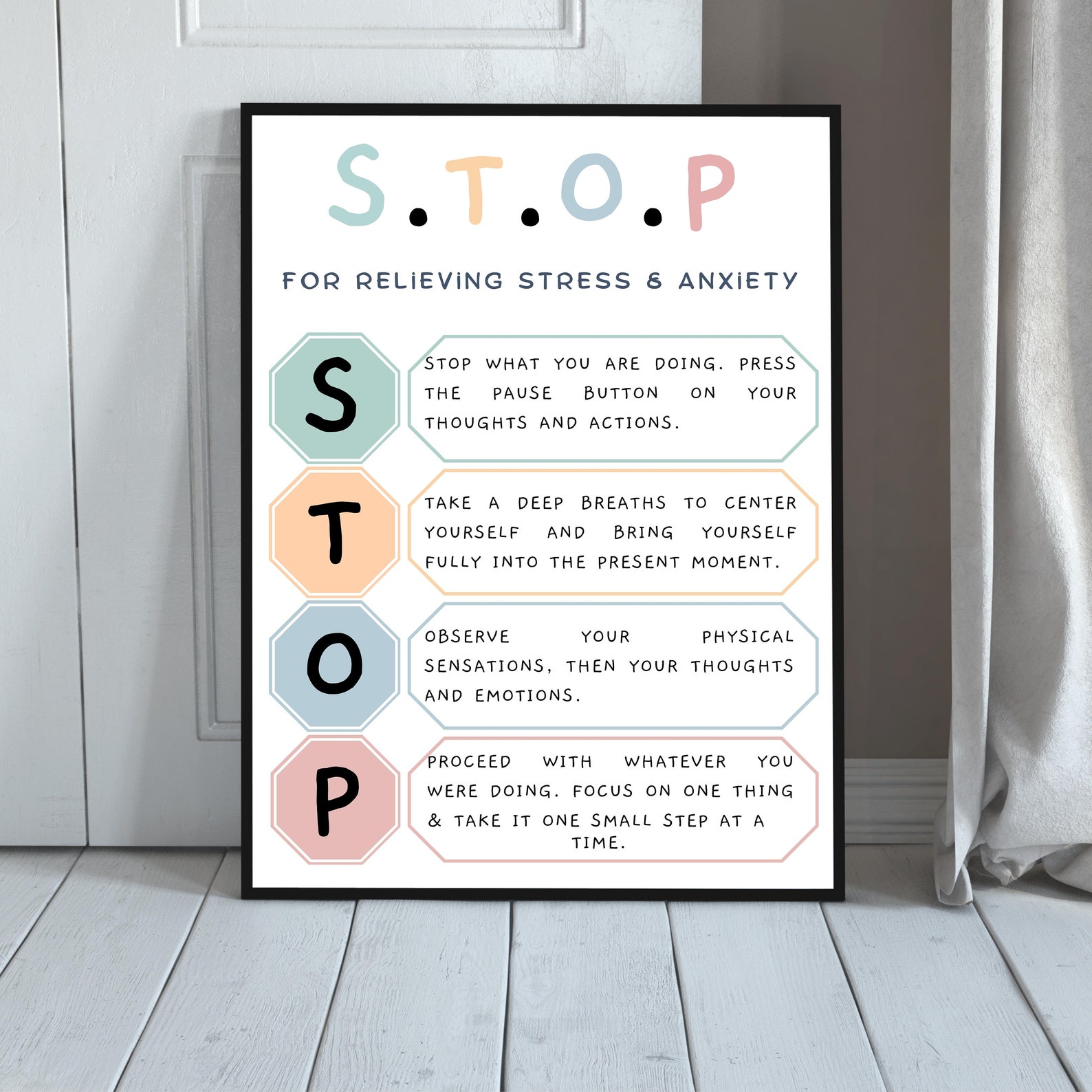 Mental Health Poster, Stop Grounding Technique, Calming Down Corne ...