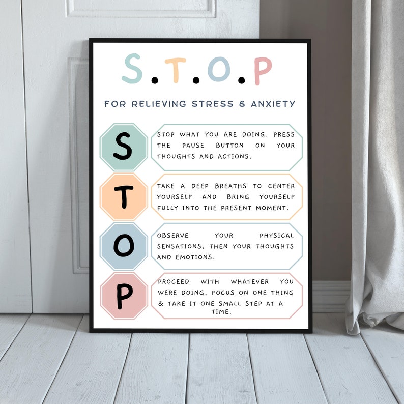 Mental Health Poster, Stop Grounding Technique, Calming Down Corne ...