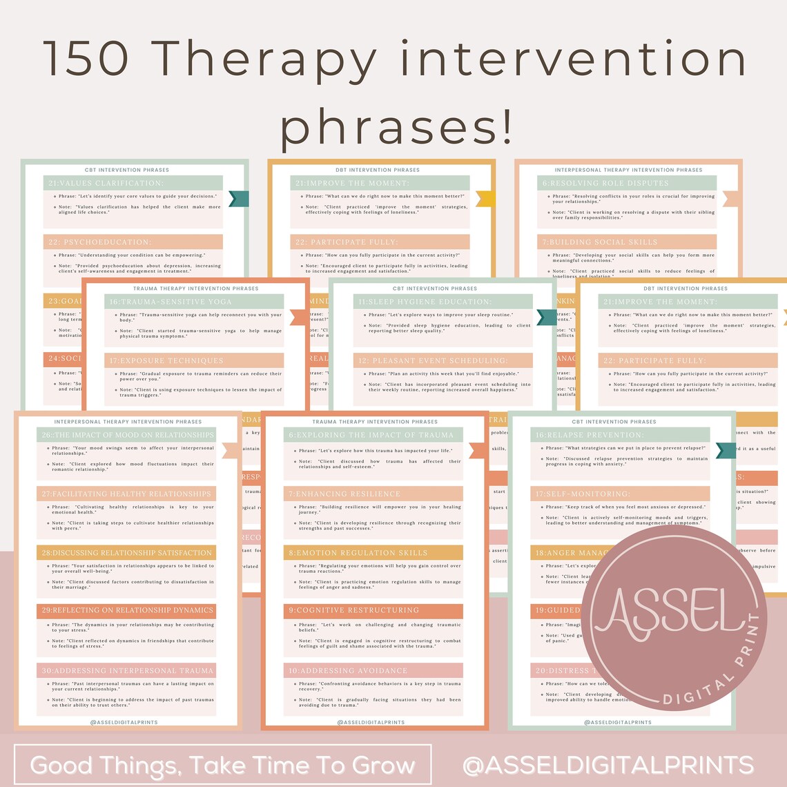 150 Therapy Intervention Phrases, HIPAA Compliant Progress Notes ...