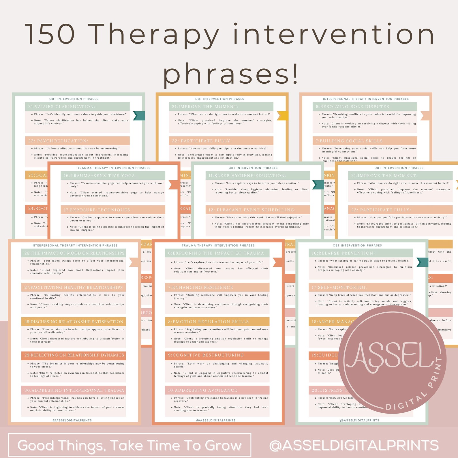 150 Therapy Intervention Phrases, HIPAA Compliant Progress Notes ...