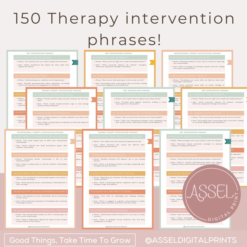 150 Therapy Intervention Phrases HIPAA Compliant Progress Note ...