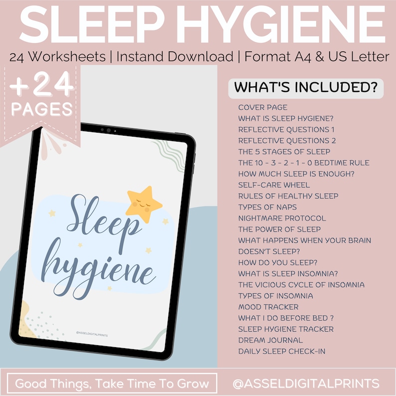 Sleep Hygiene Worksheets, CBT, Insomnia, Sleep Journal (digital ...