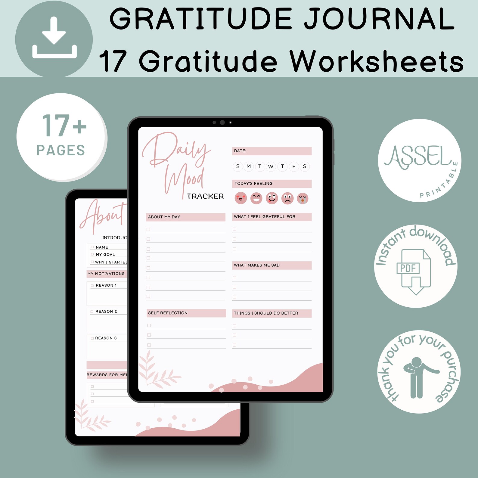 17 Gratitude Journal Printable Bundle, Daily Gratitude Tracker ...