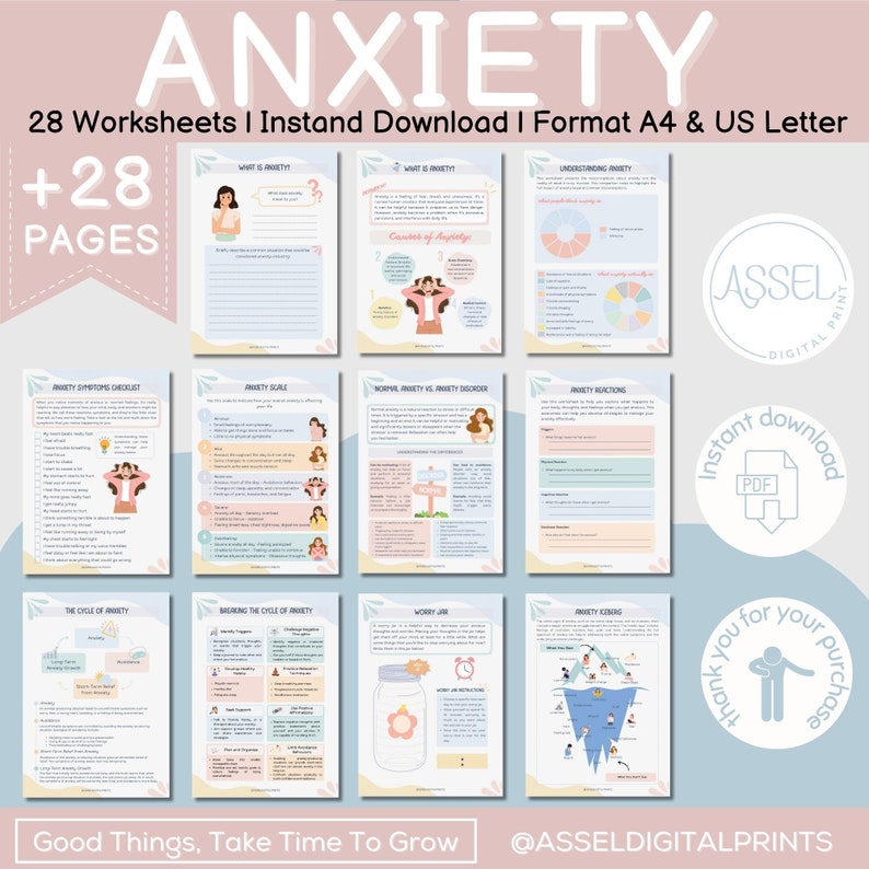 Anxiety Worksheet Journal ,CBT Worksheets, Therapist Therapy, Anxiety ...