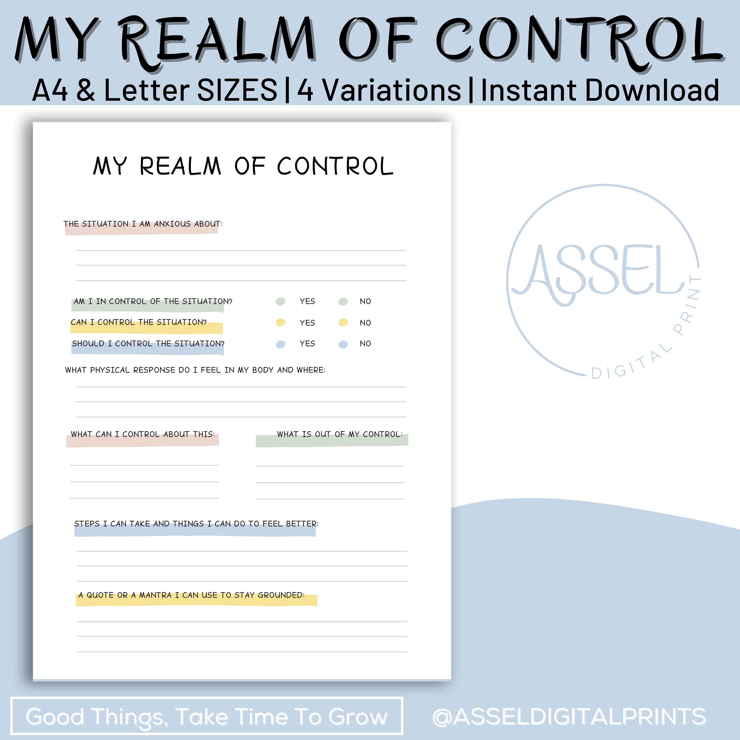 My Realm of Control Worksheet: Therapy Journal, Mental Health ...
