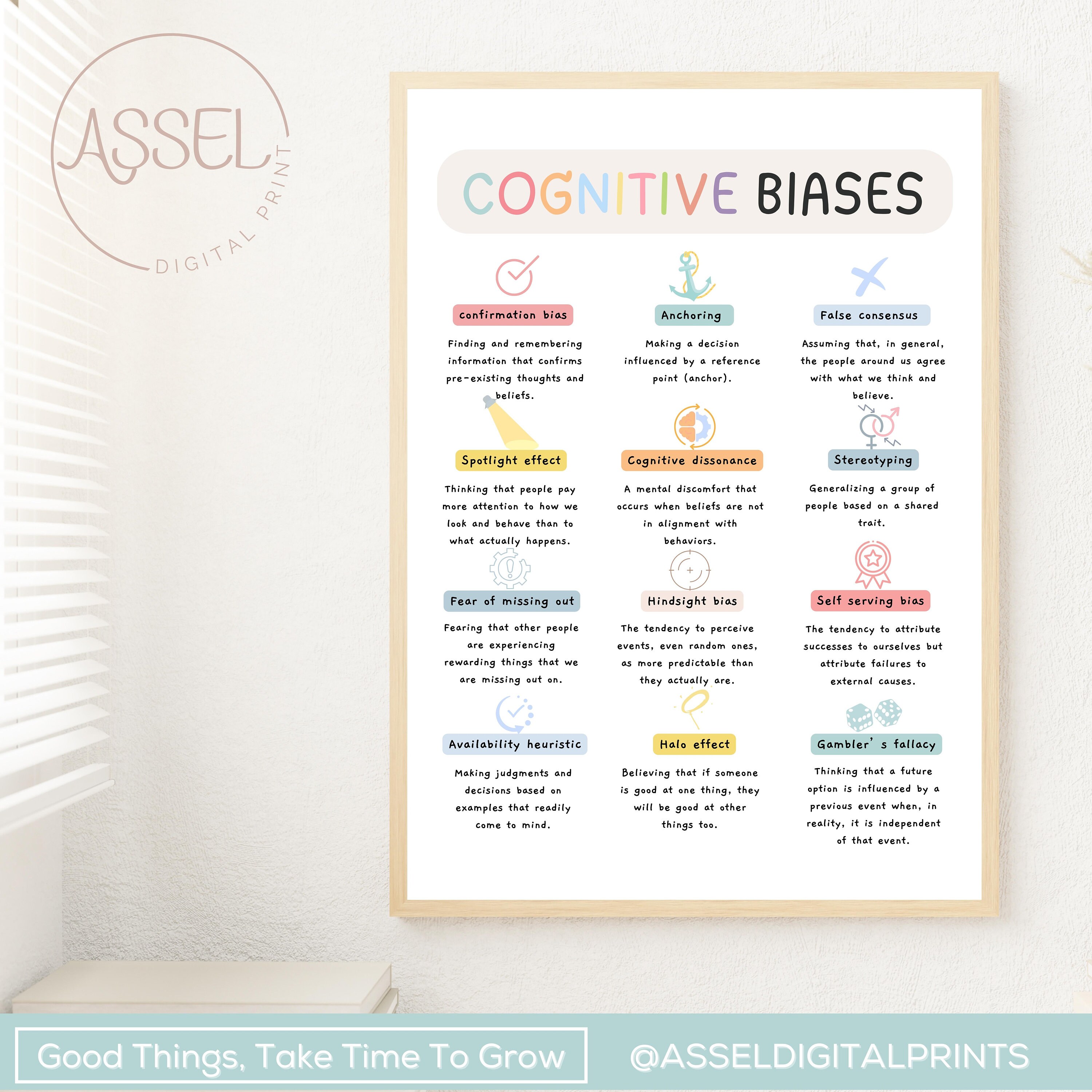 COGNITIVE BIAS Print, Cbt, Mental Health Poster, Therapy Office ...