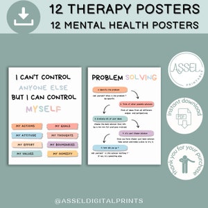 Set of 12 Therapist Office Decor School Counselor Posters , Therapist ...
