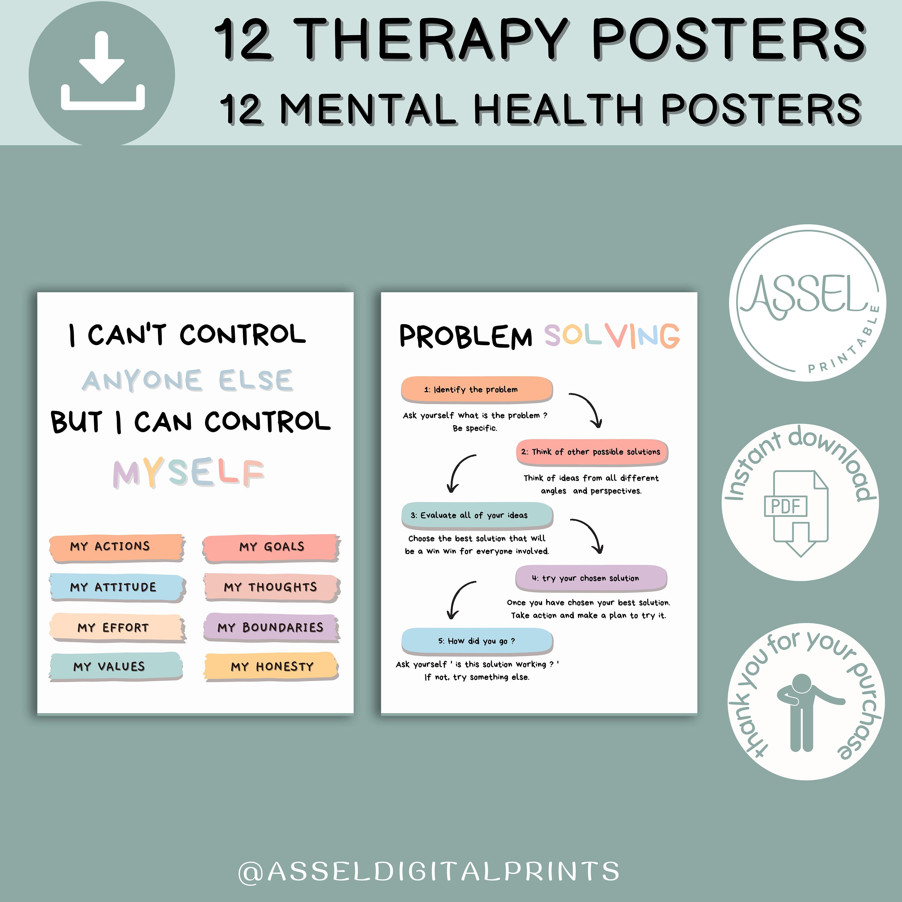 Set of 12 Therapist Office Decor School Counselor Posters , Therapist ...