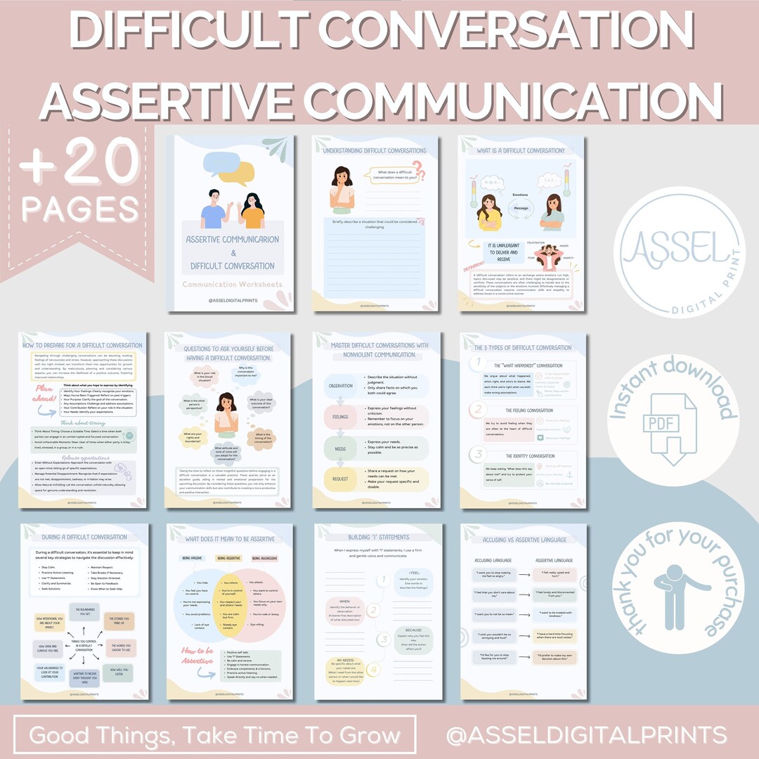 Difficult Conversations & Assertive Communication Worksheets (PDF) - Etsy
