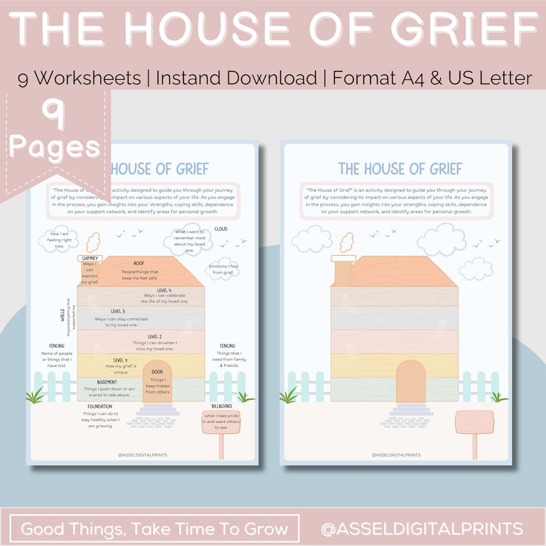 Grief House Therapeutic Worksheet for Children & Teens, Emotional ...