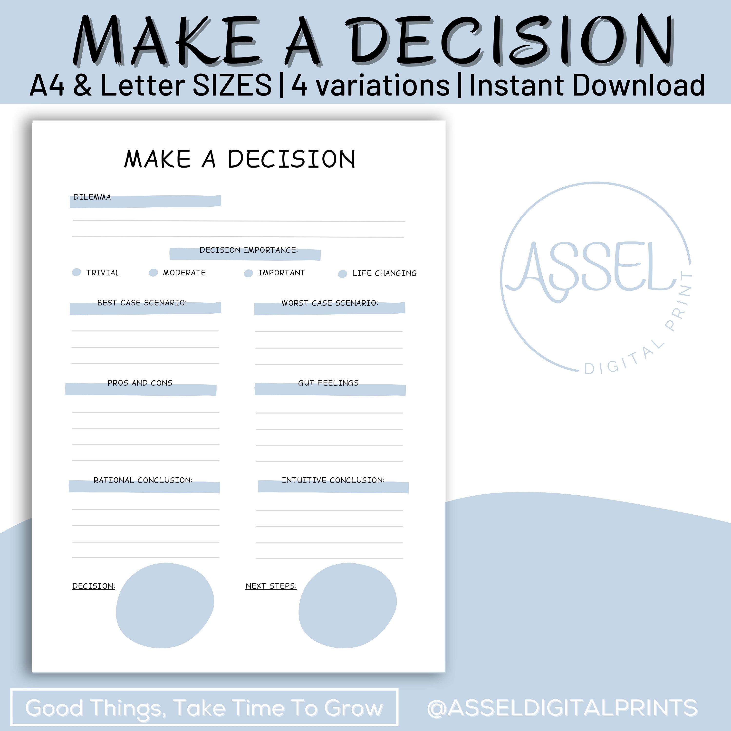Make a Decision Aid Printable Worksheet Journal Inserts - Etsy