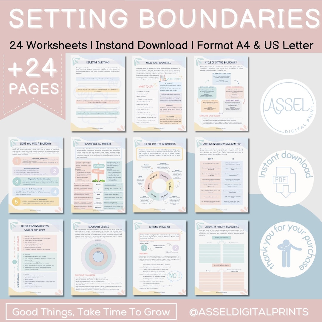 Setting Boundaries Worksheets, Healthy Relationships, CBT, EMDR (PDF ...