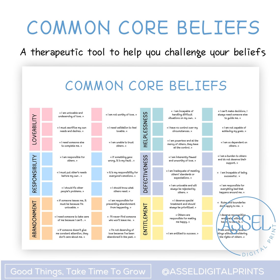 CBT Core Beliefs Tool | Mental Health Worksheet (digital Download) - Etsy