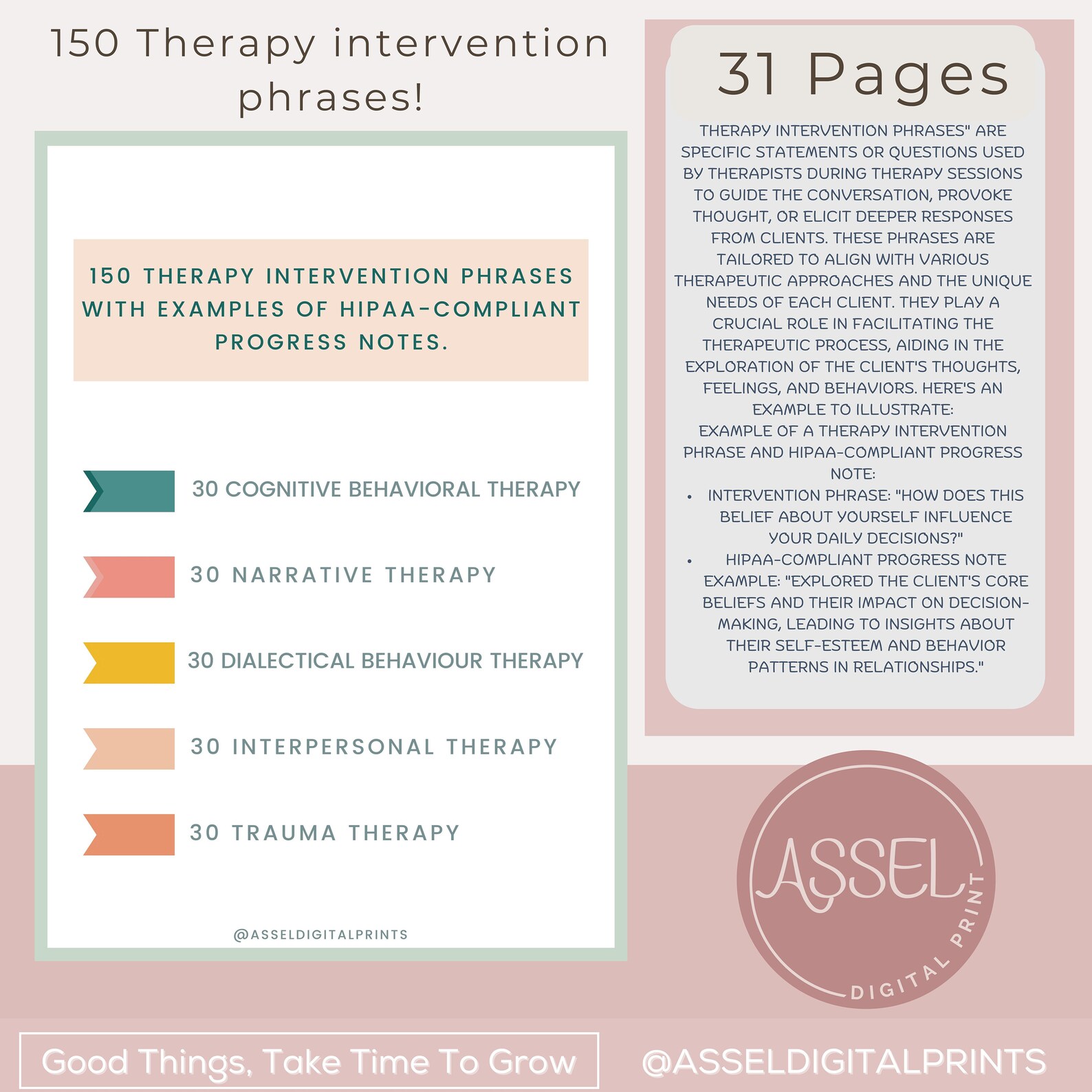 150 Therapy Intervention Phrases, HIPAA Compliant Progress Notes ...