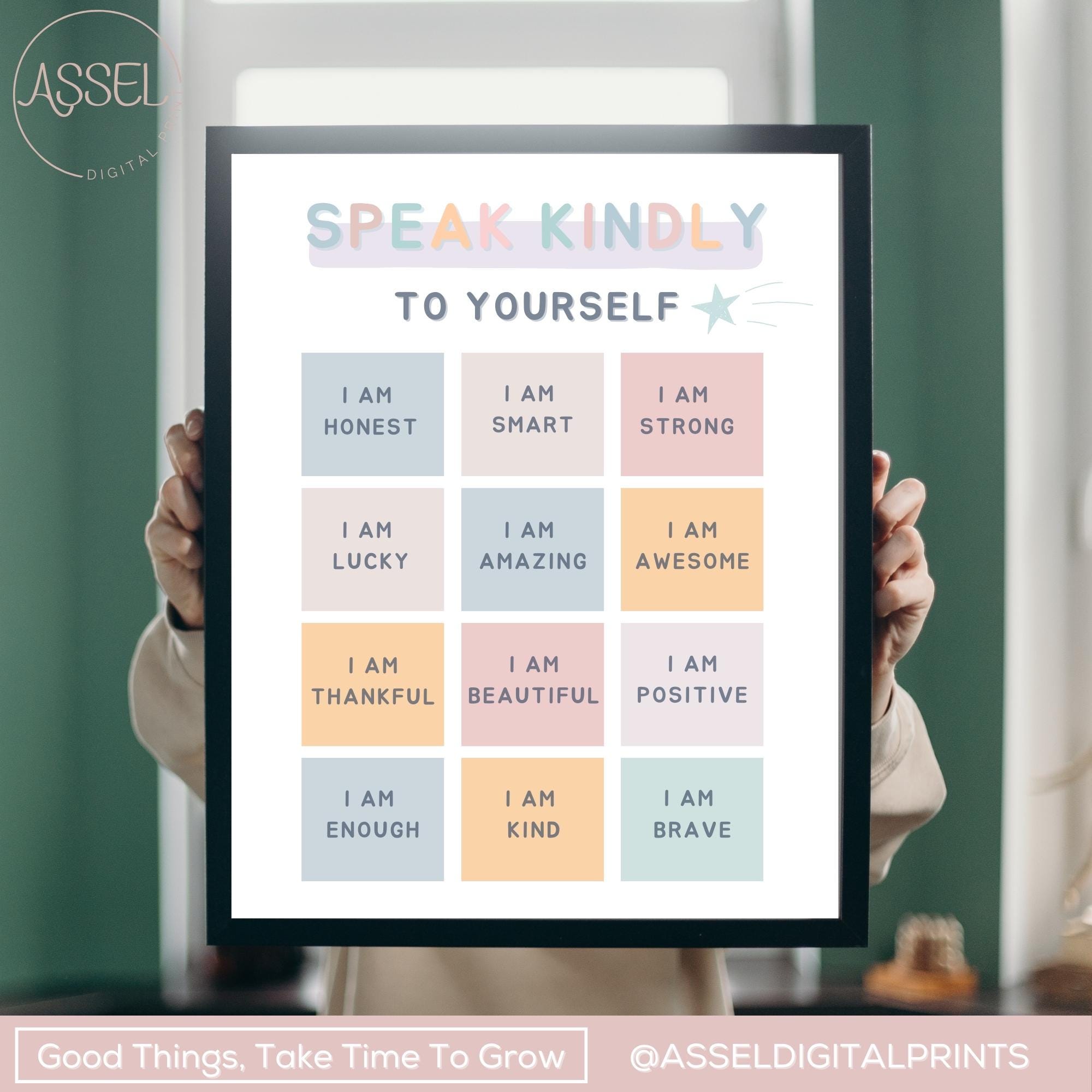 Self Esteem Poster, Tharapy Office Decor, Positive Affirmations ...