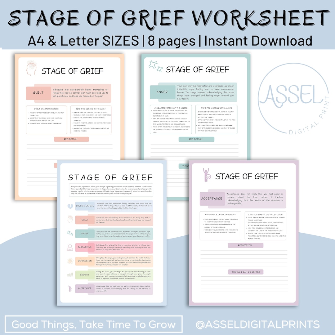 Stages of Grief Worksheets, Grief and Loss, Bereavement, Grief Therapy, Death and Loss, Coping ...