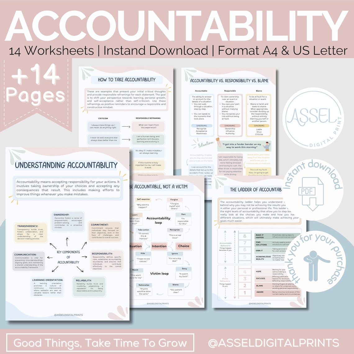 Accountability Worksheets, Self-awareness, Couples Therapy (digital ...