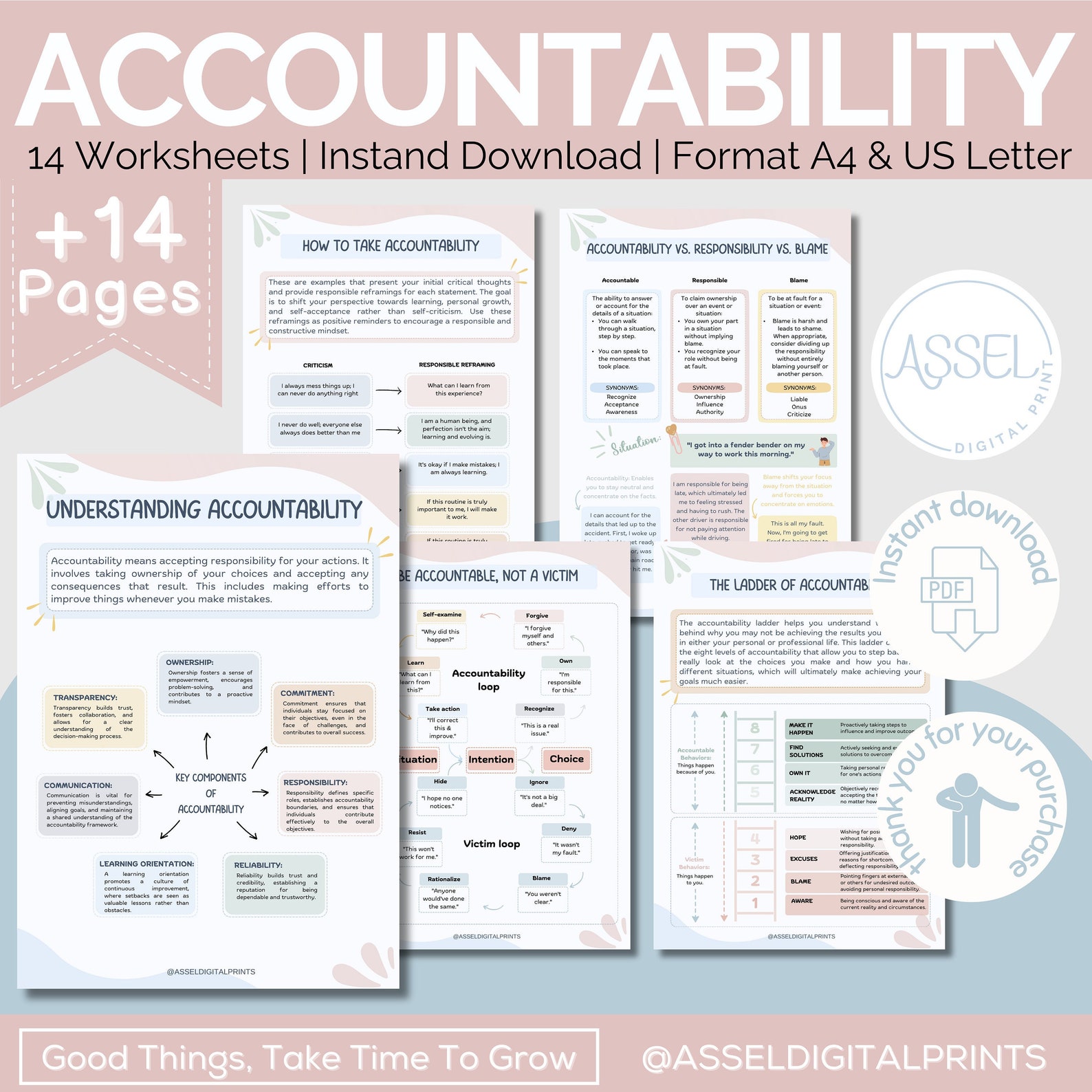 Accountability Worksheets, Self-awareness, Couples Therapy (digital ...