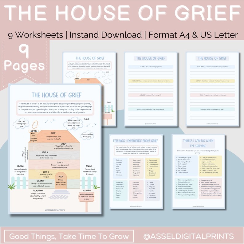 54 Grief and Loss Bundle ,stages of Grief Worksheets, CBT Worksheets ...