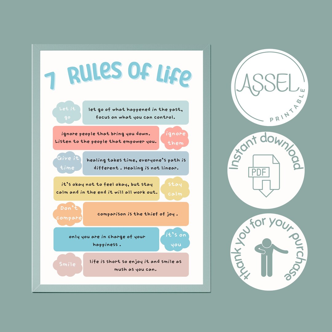 7 Rules of Life Poster Happy Quote Feelings Poster Mental - Etsy