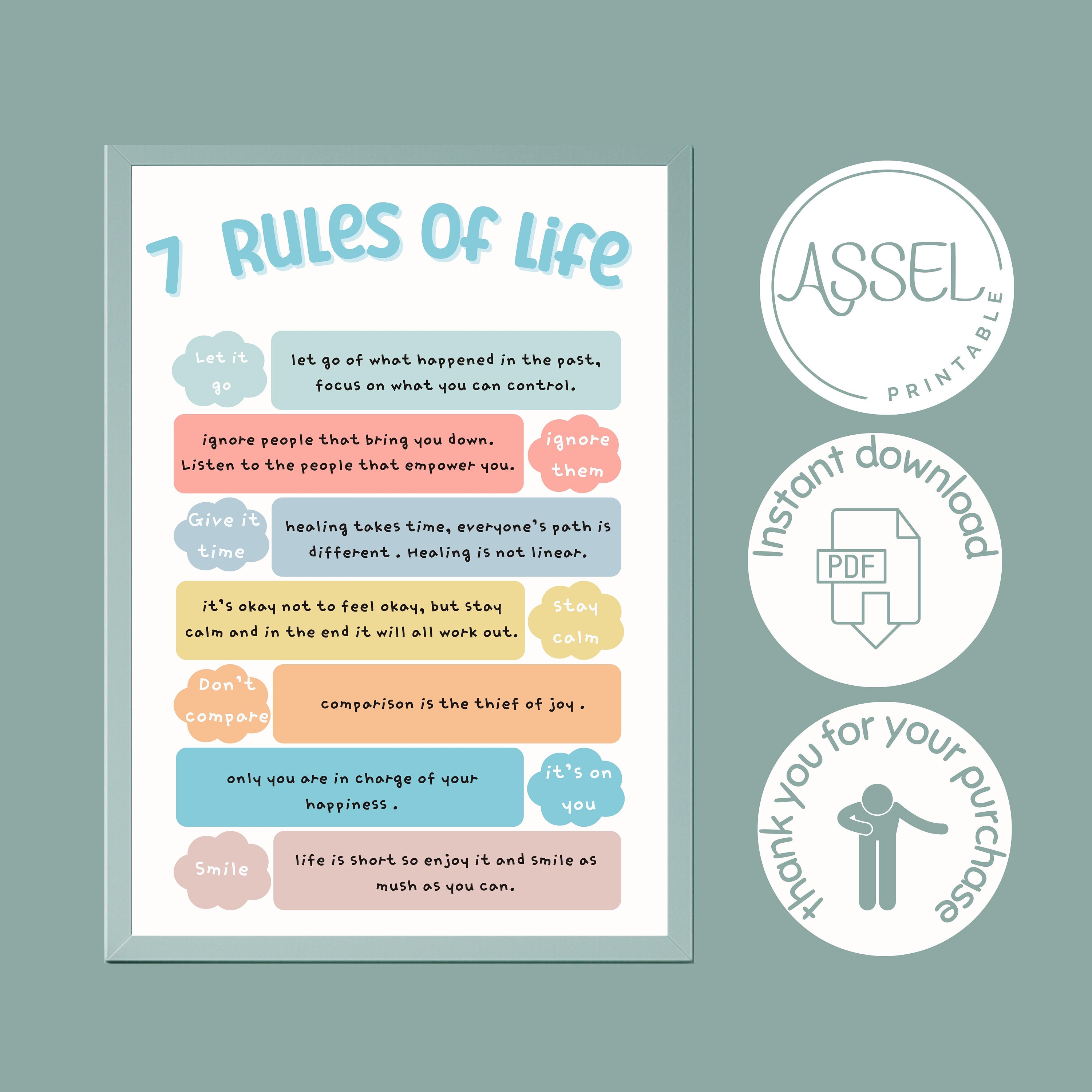 7 Rules of Life Poster Happy Quote Feelings Poster Mental - Etsy