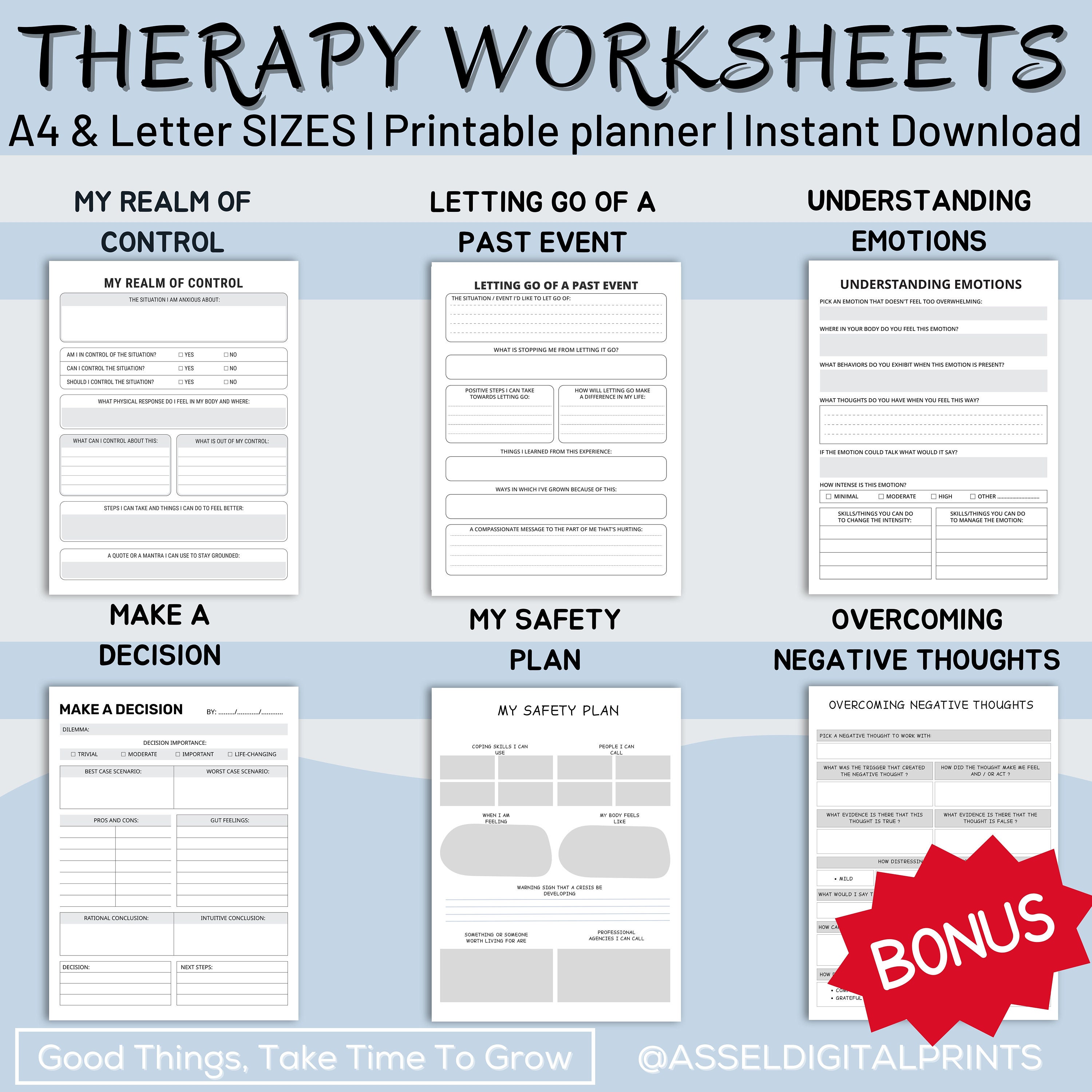 Therapy Worksheet Bundle Printable Journal Inserts Planner Notebook ...