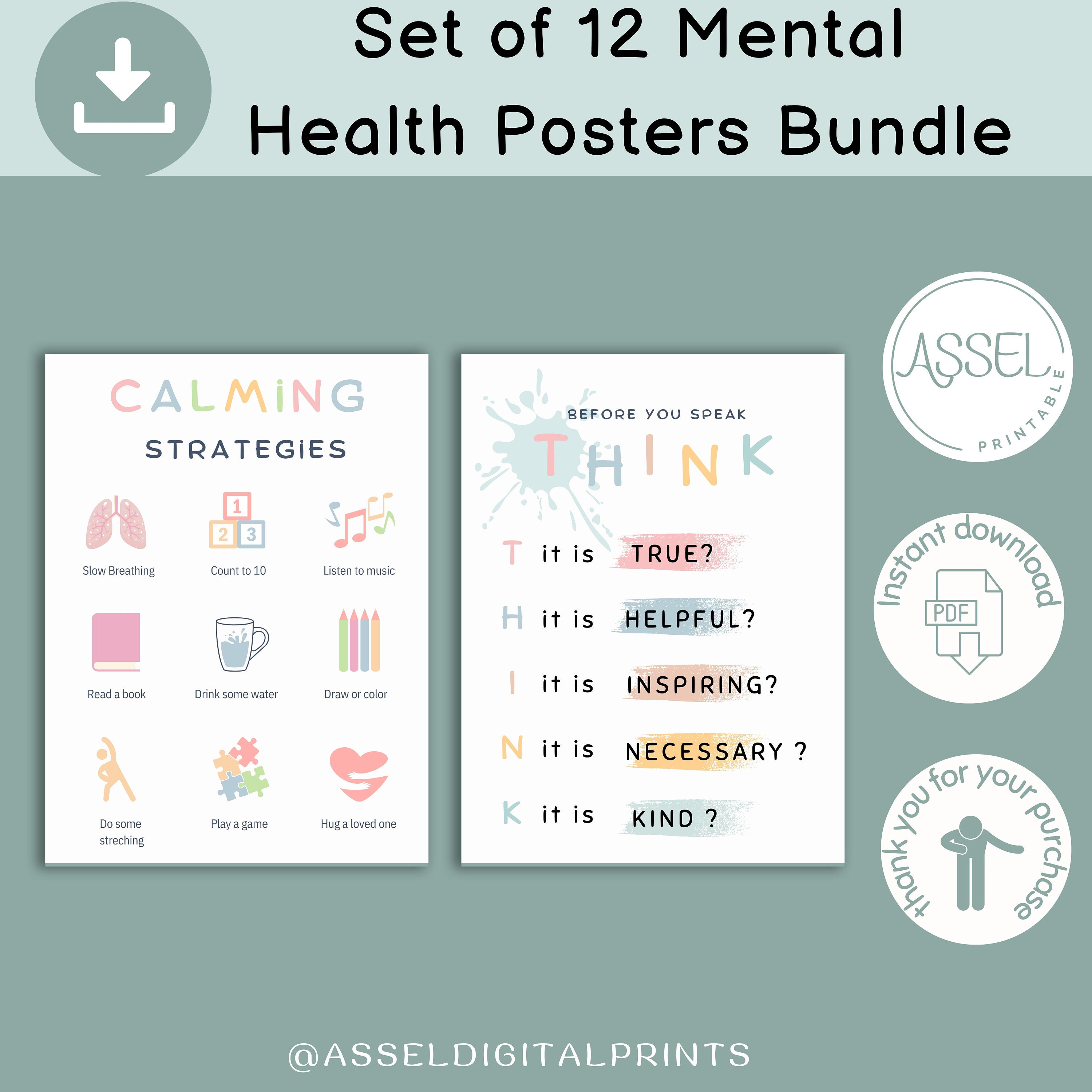 12 Therapist Office Decor School Counselor Posters Social Worker School ...