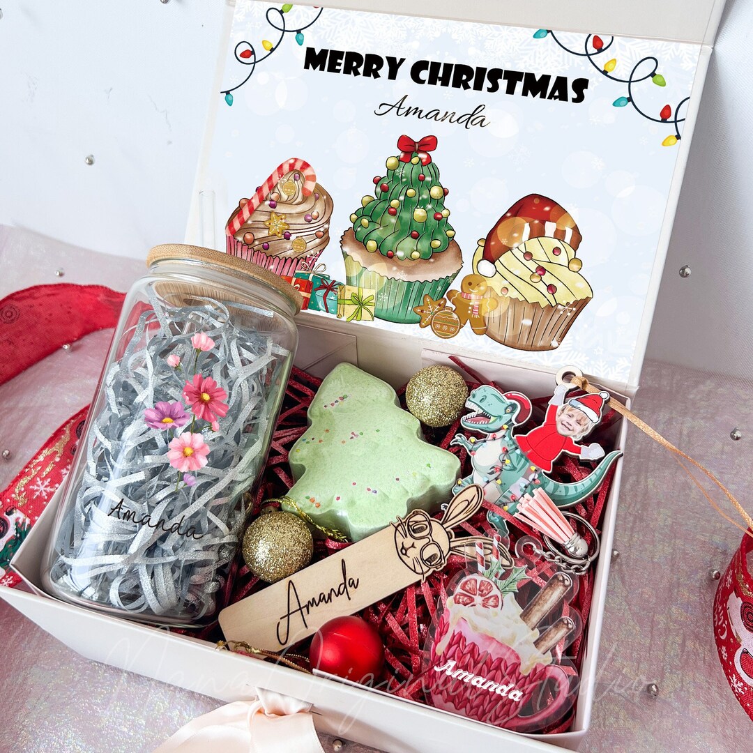 Custom Rabbit Gift Box With Wooden Ornament, Pink Christmas Gift for ...