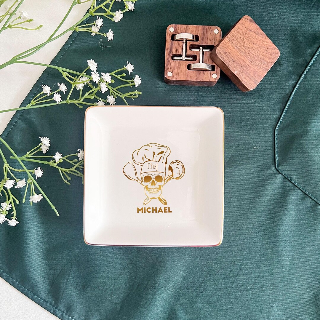 Custom Chef Skull Ring Dish, Funny Cooking Hat Jewelry Dish, Skeleton ...