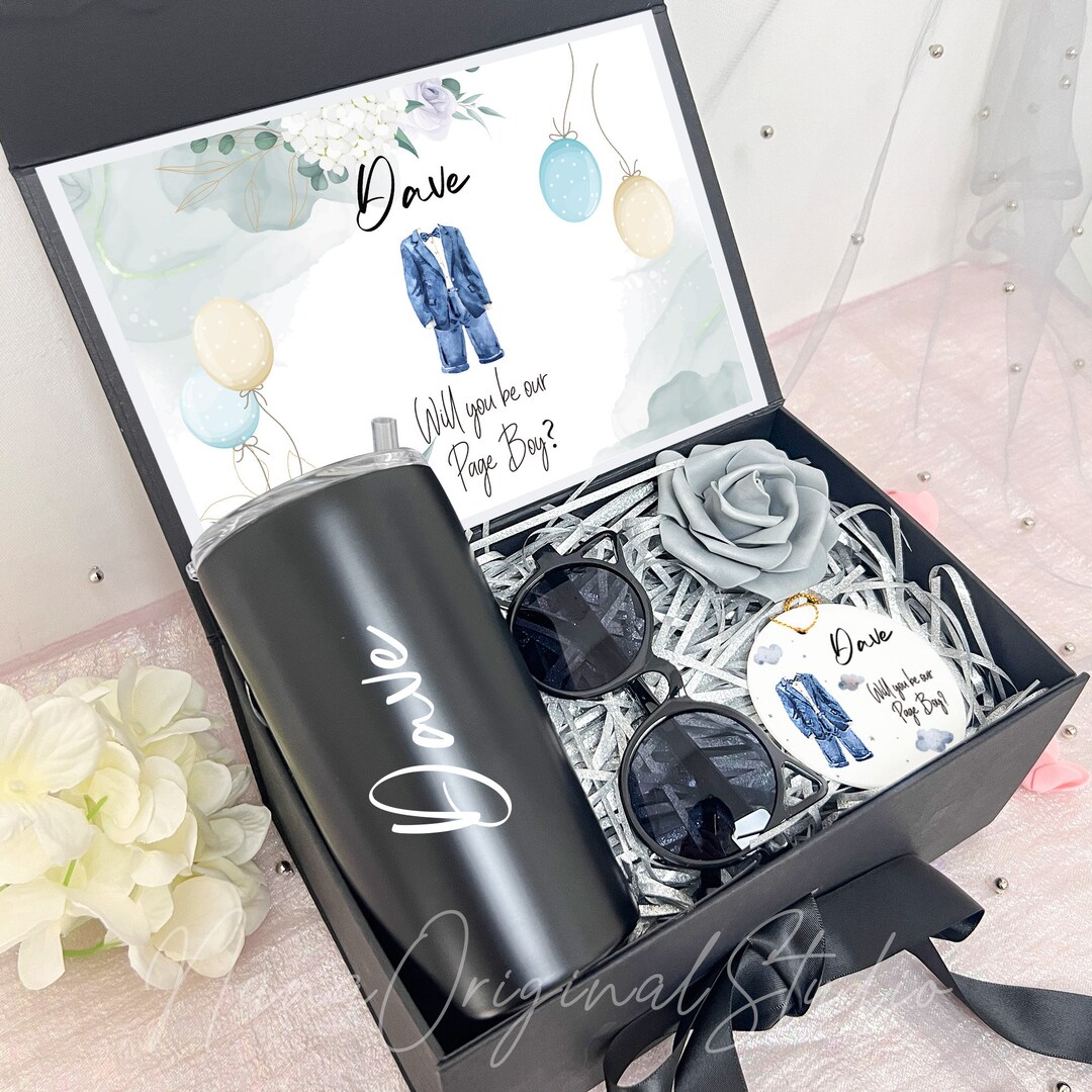 Black Page Boy Proposal Box With Sunglasses, Will You Be My Ring Bearer ...