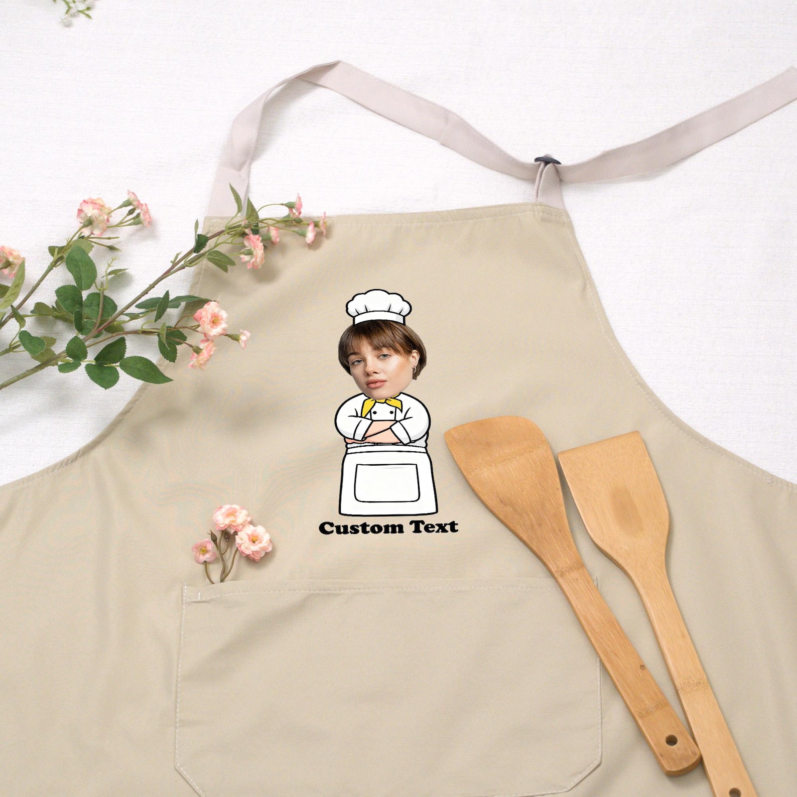 Custom Face Chef Apron, Funny Cartoon Kitchen Gift for Dad Mom Cook ...