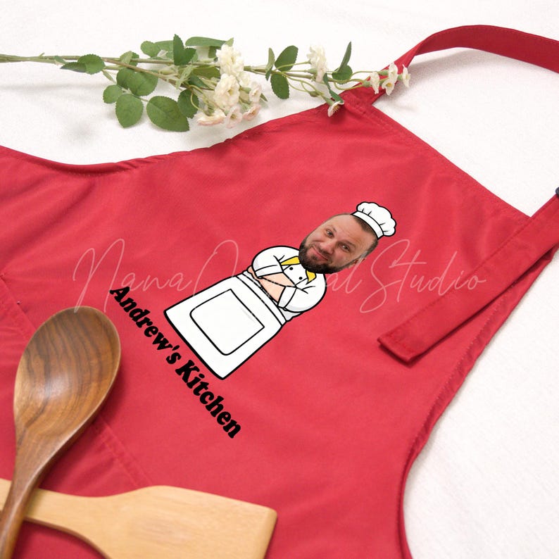 Custom Face Chef Apron, Funny Cartoon Kitchen Gift for Dad Mom Cook ...
