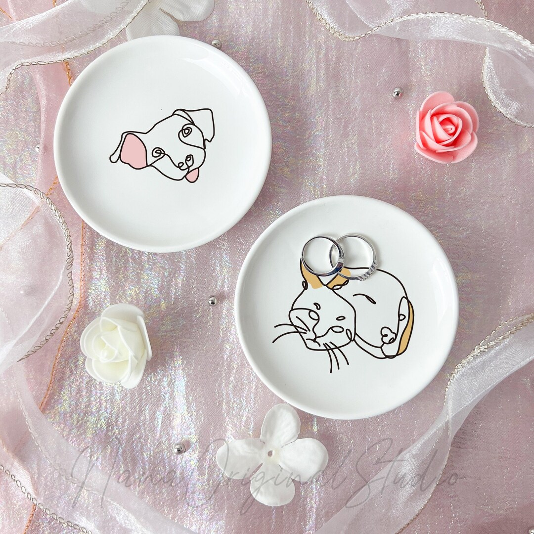 Personalized Hand Painted Dog Ring Dish, Simple Watercolor Jewelry Dish ...