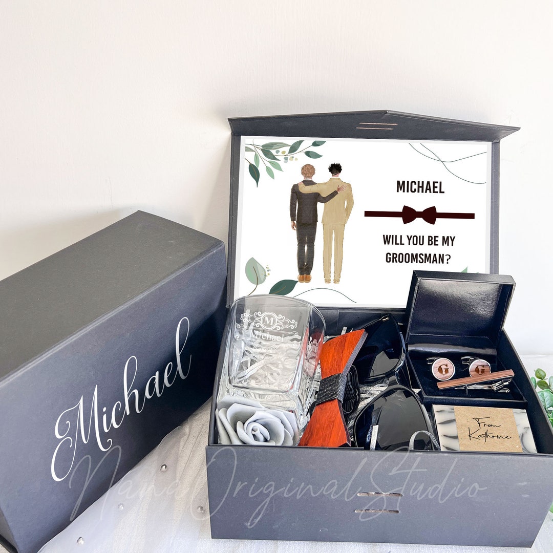 Groomsmen Proposal Gift Box, Personalized Rock Glass Gift Box Set, Will ...