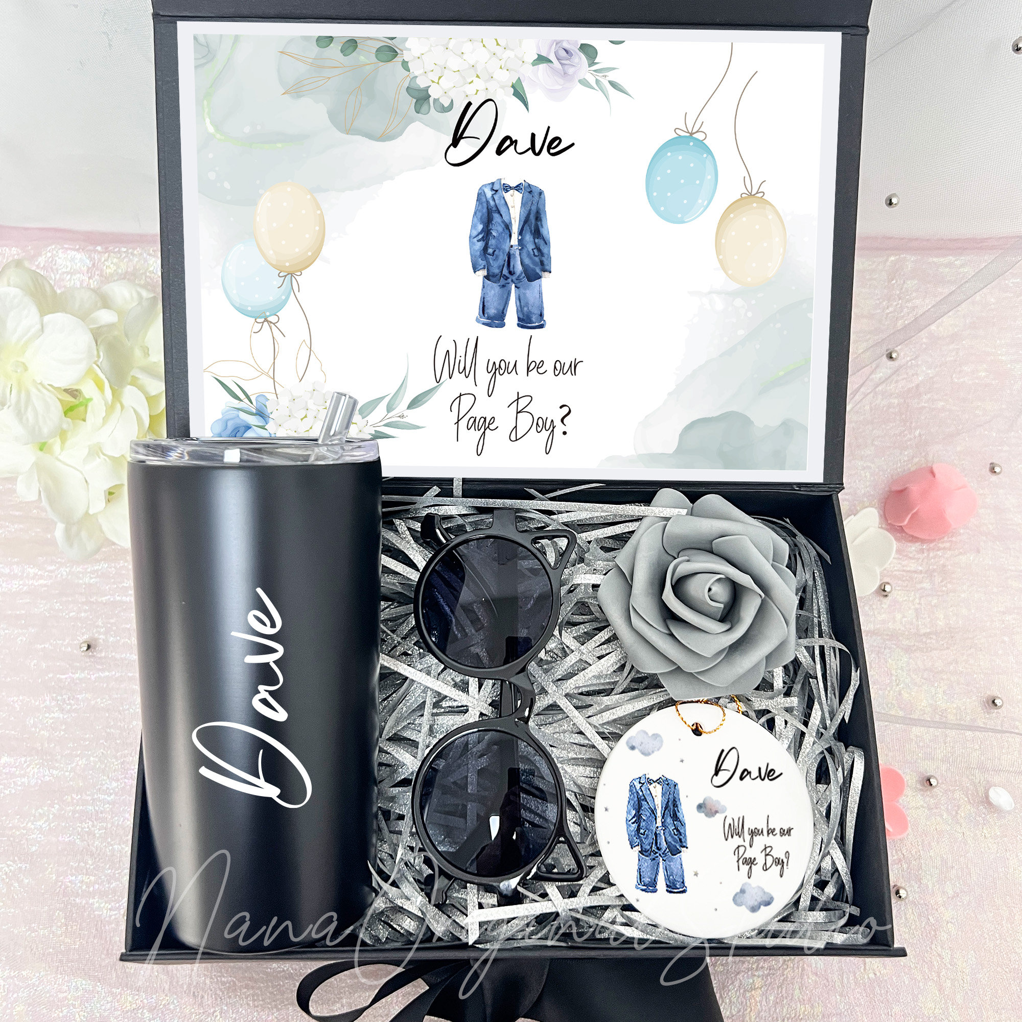 Black Page Boy Proposal Box With Sunglasses, Will You Be My Ring Bearer ...
