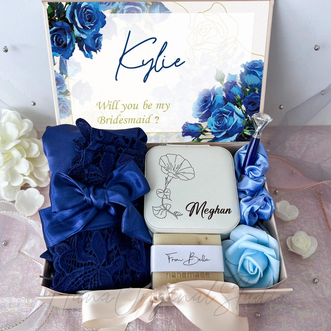 Navy Blue Wedding Gift Box, Bridesmaid Proposal Box, Will You Be My ...