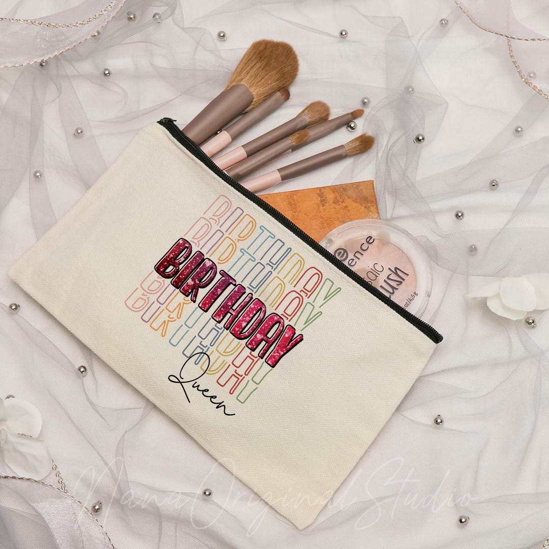 Monogram Name Happy Birthday Pouch, Custom Name Canvas Pouch, Birthday ...