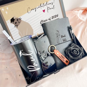 Graduation Gift Box for Boy, Congratulations Gift Basket, Leather ...