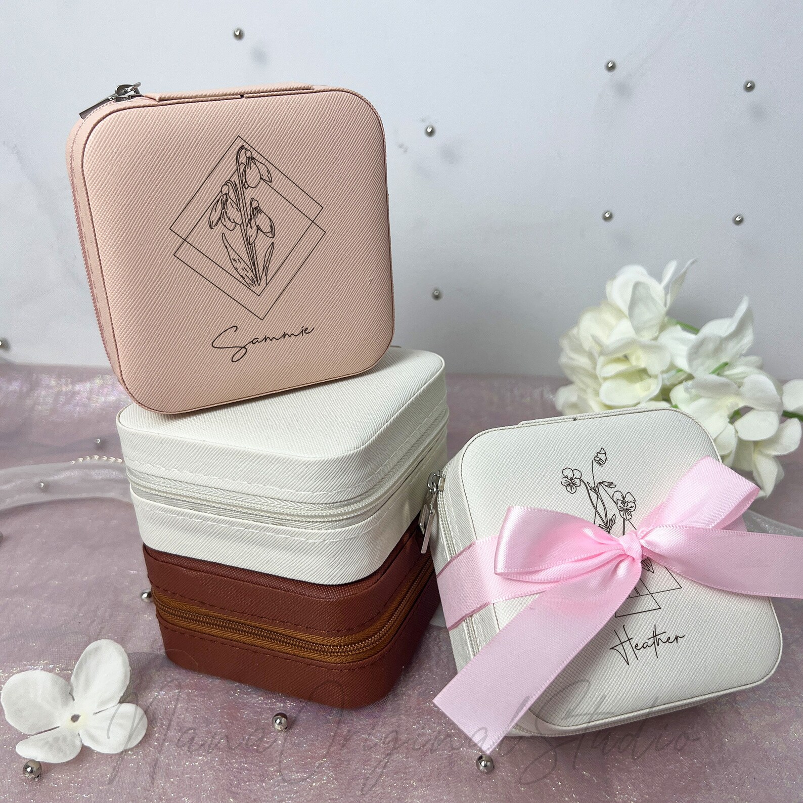 Personalized Birth Month Flower Jewelry Box, Custom Name Travel Jewelry ...