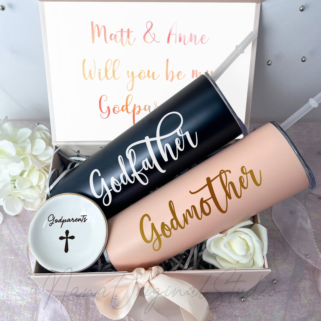 Godparent Proposal Gift Box, Baptism Gift Set With Black&pink Tumbler ...