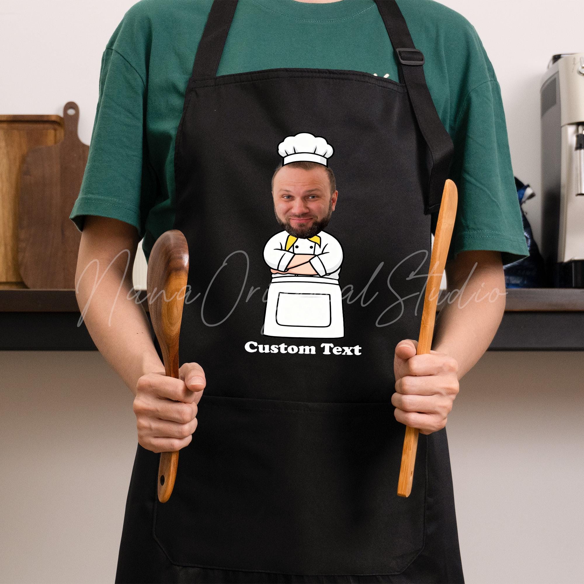 Custom Face Chef Apron, Funny Cartoon Kitchen Gift for Dad Mom Cook ...