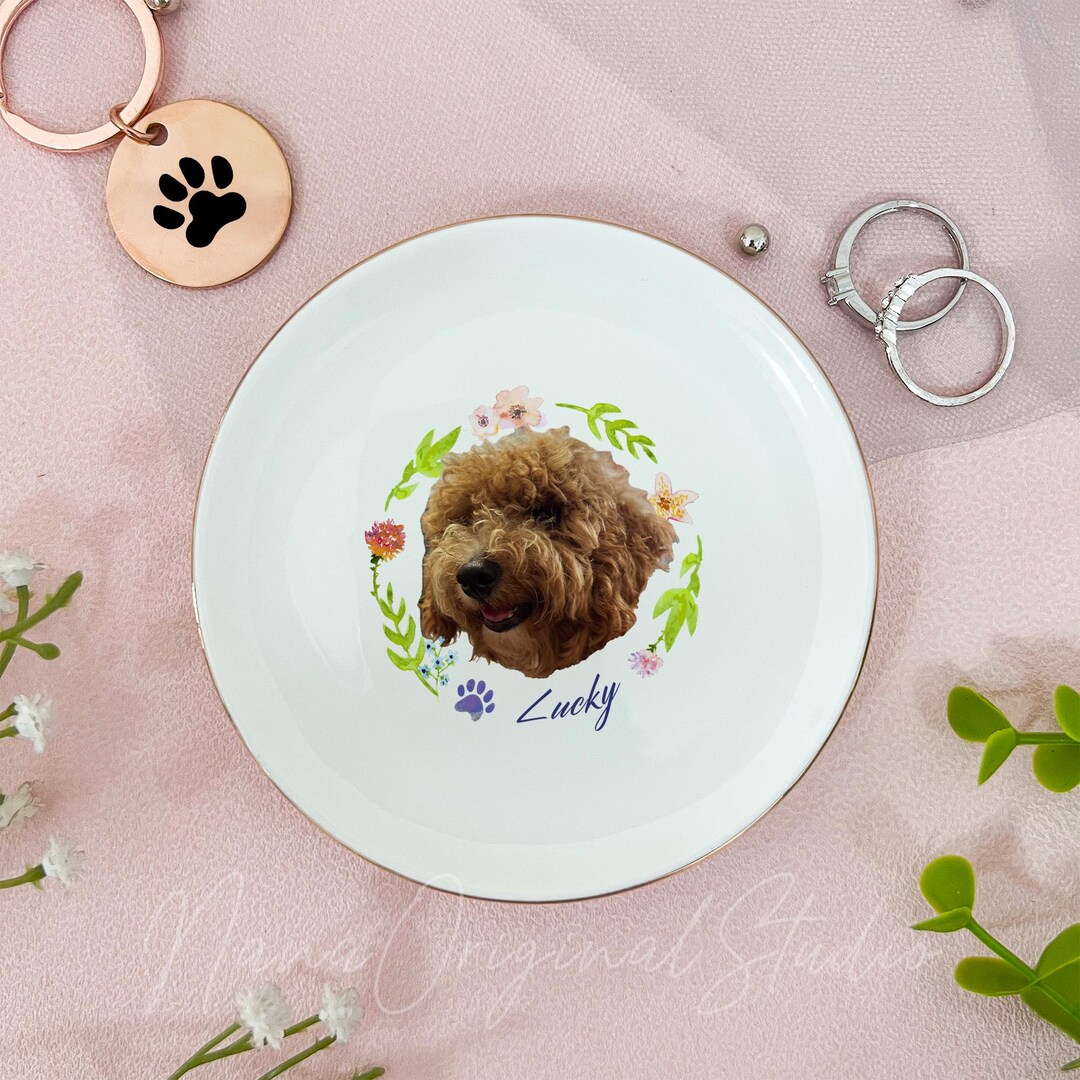 Custom Pet Portrait Jewelry Dish, Personalized Dog Cat Ring Dish ...