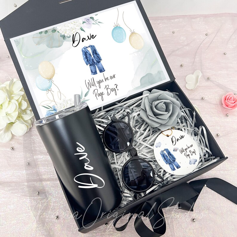 Black Page Boy Proposal Box With Sunglasses, Will You Be My Ring Bearer ...